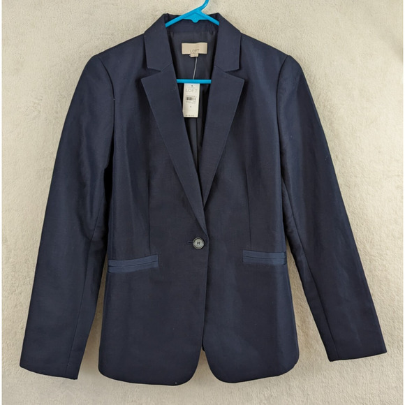 LOFT | Jackets & Coats | New Loft Sz 4 Linen Blend Blazer Jacket Navy ...